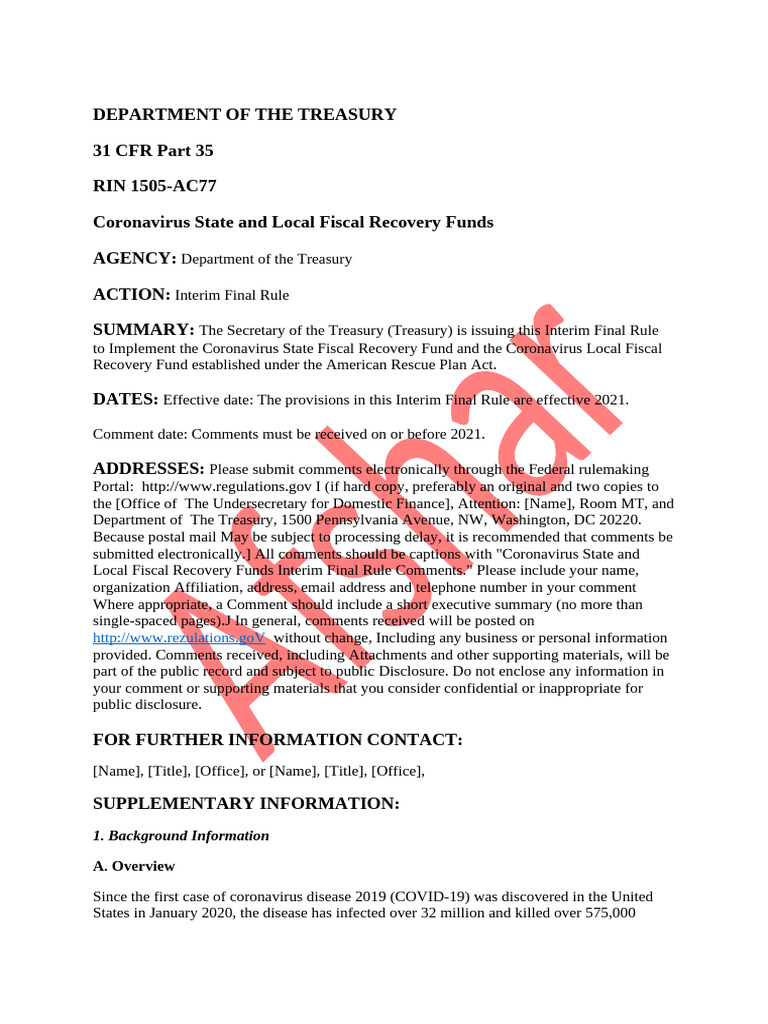 Department of The Treasury 31 CFR Part 35 RIN 1505-AC77 Coronavirus ...