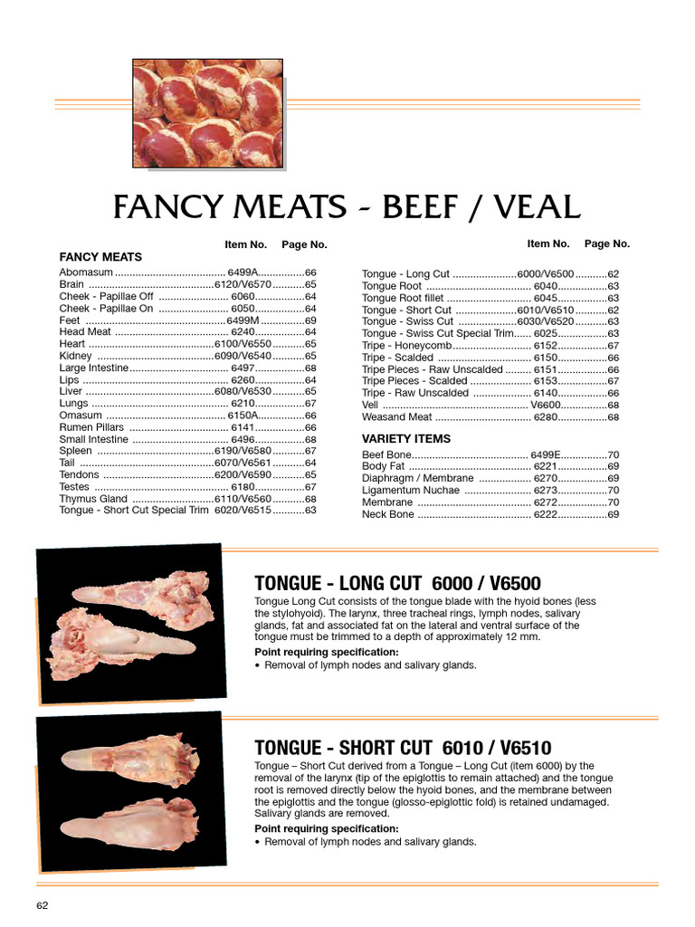 Fancy Meats - Beef&veal | PDF | Gastrointestinal Tract | Tongue