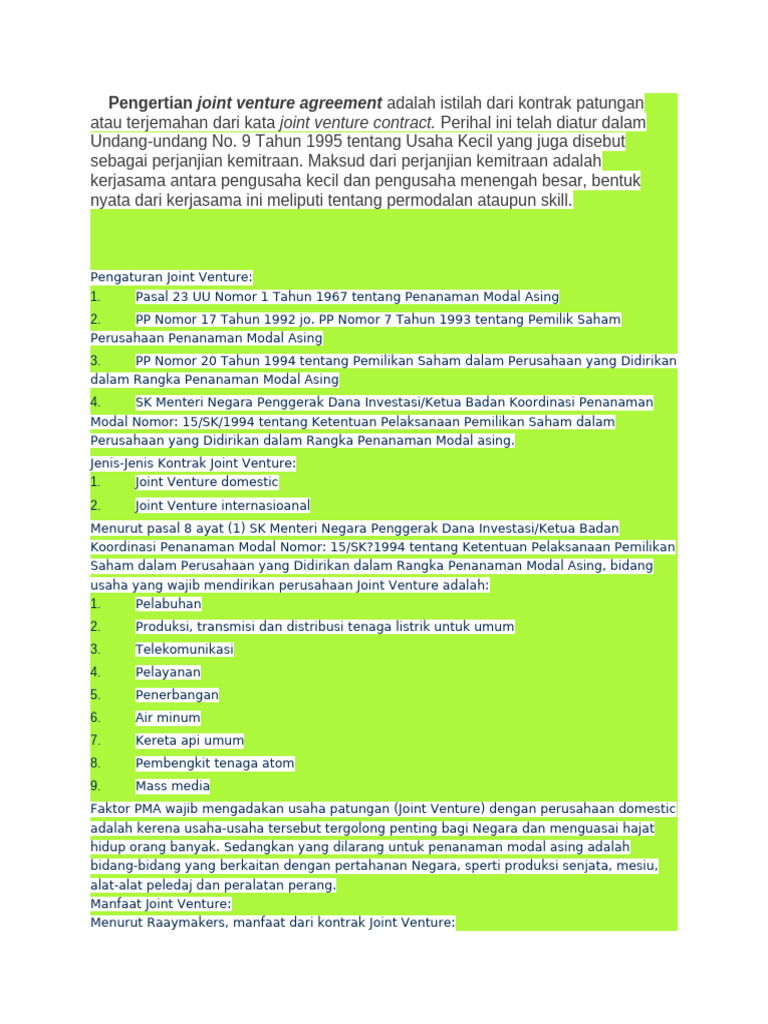 Pengertian dan Manfaat Joint Venture | PDF