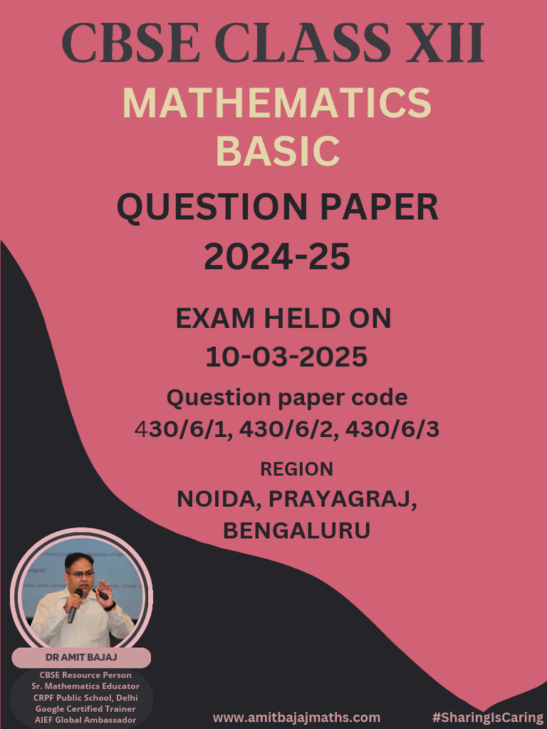 Cbse X Maths (Basic) QP 430-6-1, 430-6-2, 430-6-3 (2024-25) | PDF