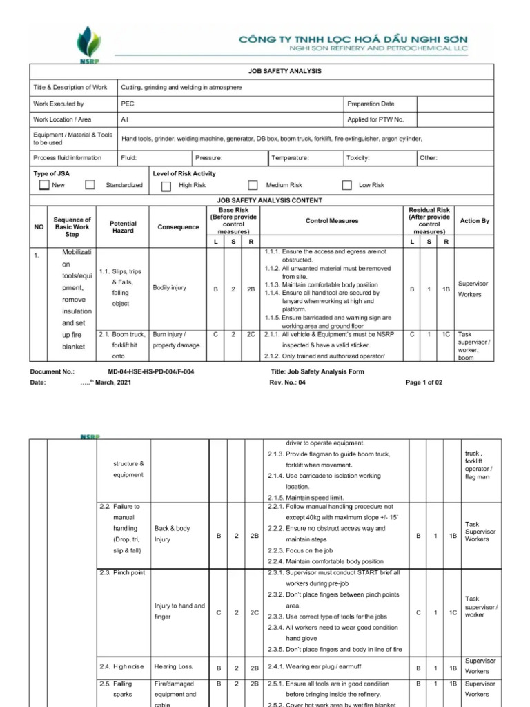 SWMS welding, cutiing, grinding | PDF