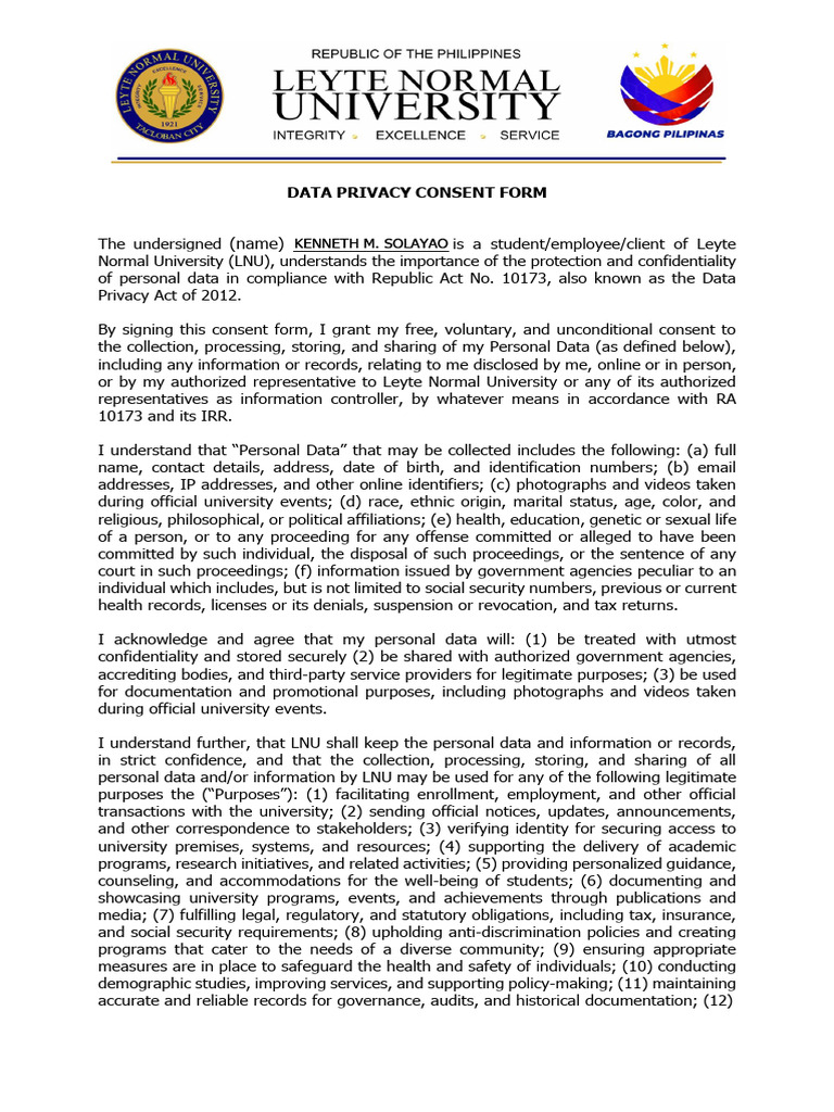 Solayao Data Privacy Consent Form | PDF | Privacy | Social Ethics
