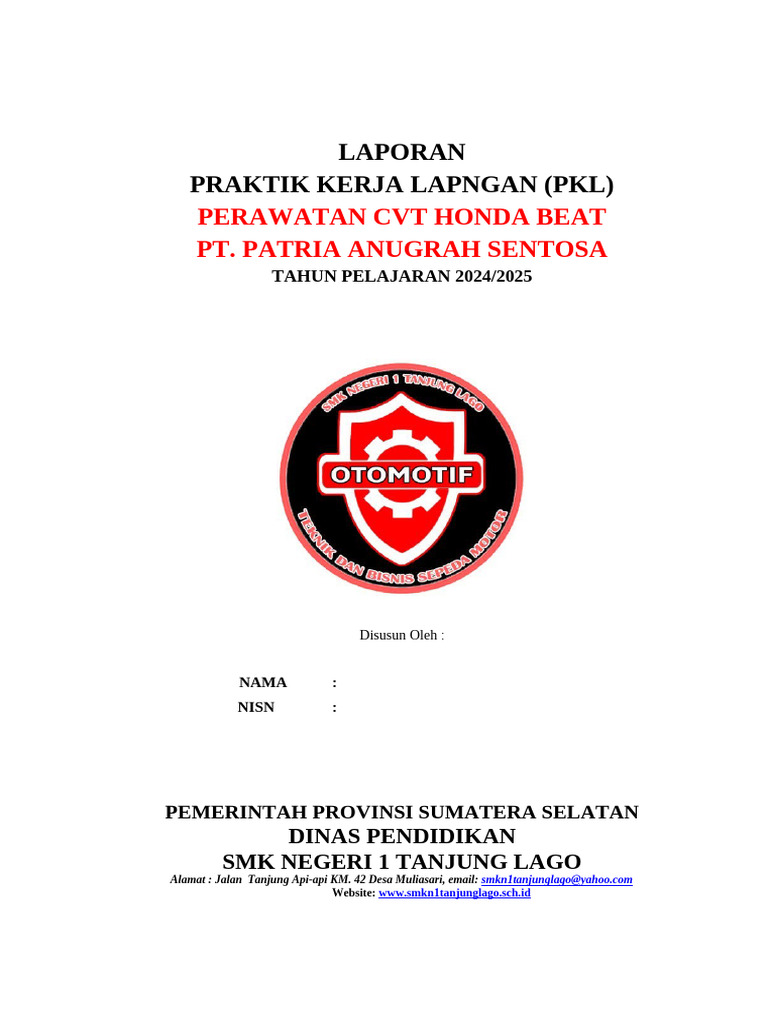 FORMAT LAPORAN PKL TBSM 2024 | PDF