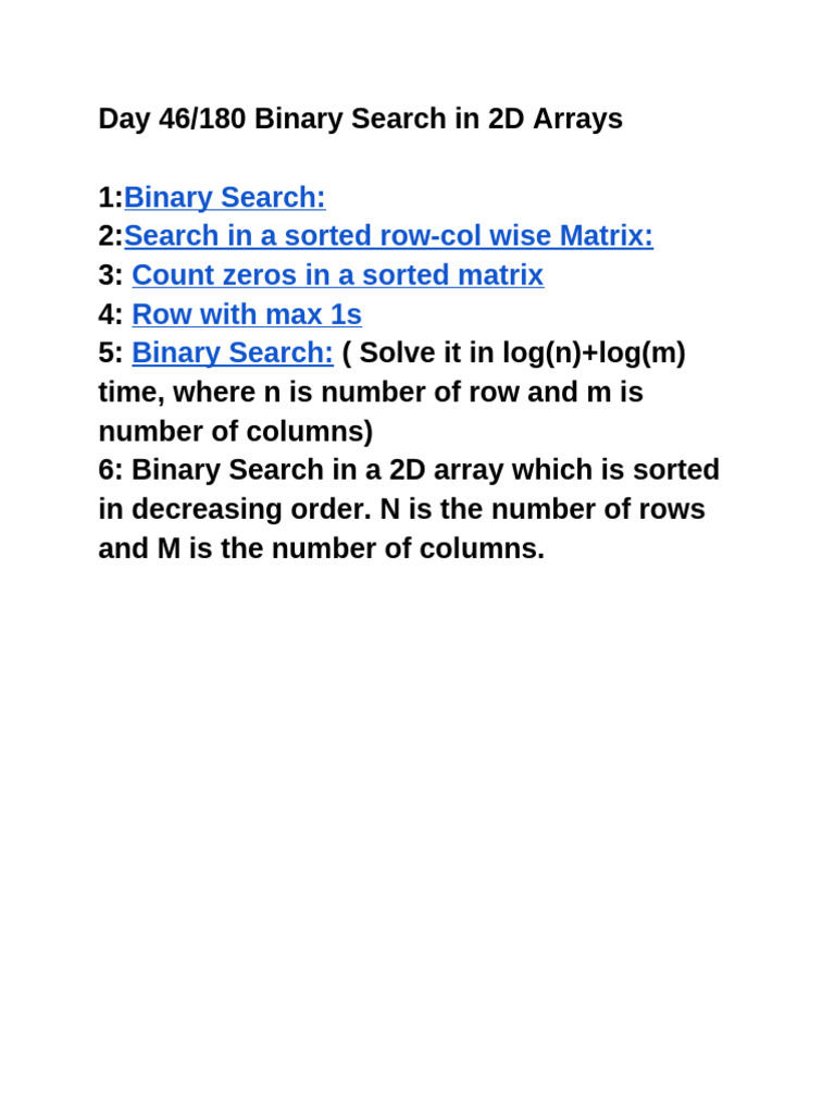 Day 46_180 Binary Search in 2D Arrays | PDF