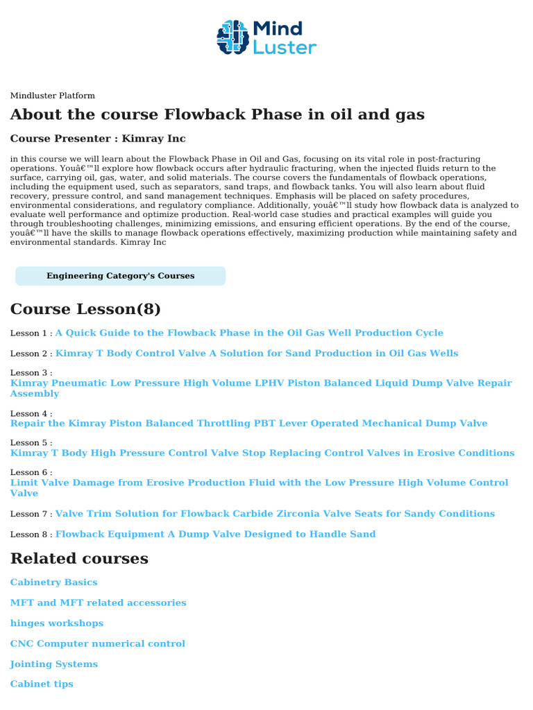 Flowback Phase in Oil and Gas Course Content | PDF