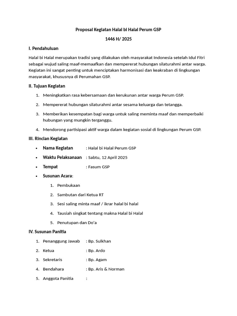 Proposal Kegiatan Halal Bi Halal Perum GSP | PDF