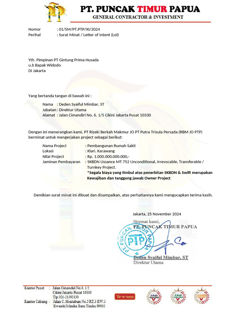 Surat Minat PTP | PDF