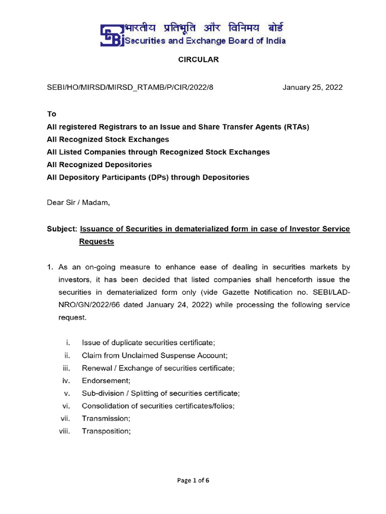 Issuance of Securities in dematerialized [sebi] | PDF