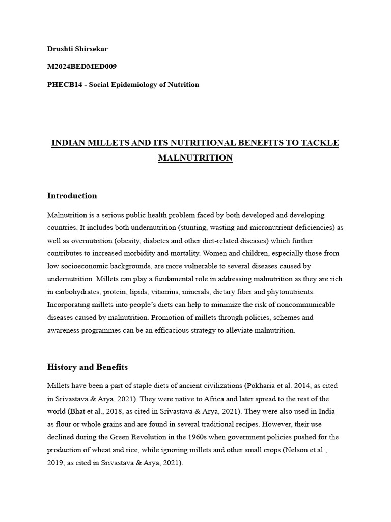 Role of Millets in Fighting Malnutrition | PDF | Malnutrition ...