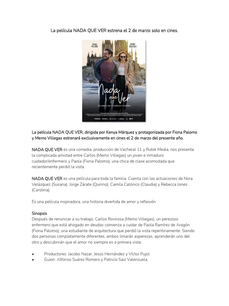 Videocine-Nada-Que-Ver-Boletin-De-Prensa Película 2023 | PDF