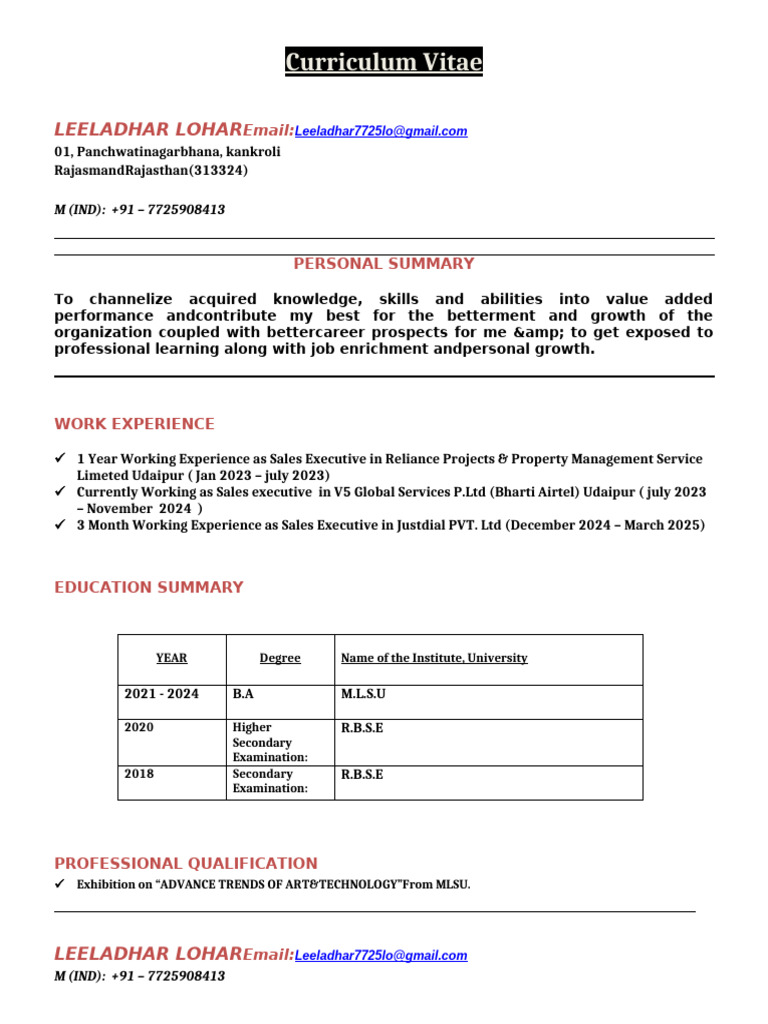 Leeladhar Lohar CV | PDF