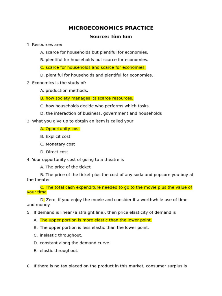 Microeconomics Practice | PDF | Demand | Elasticity (Economics)
