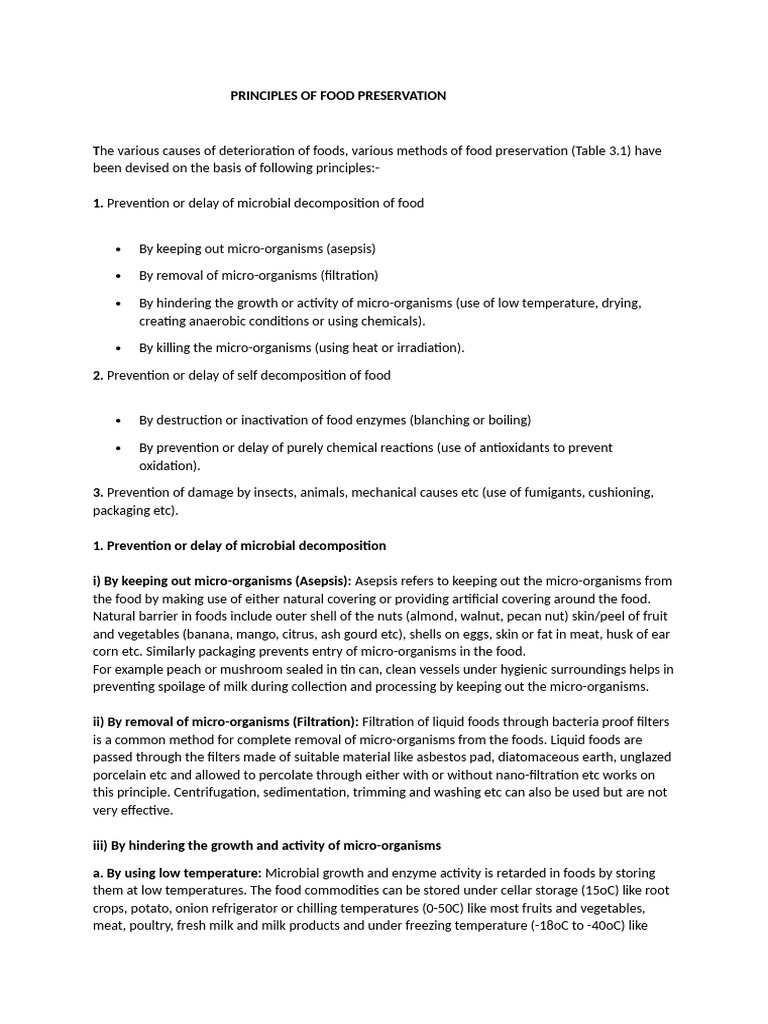 Principles of Food Preservation Notes | PDF | Food Preservation ...
