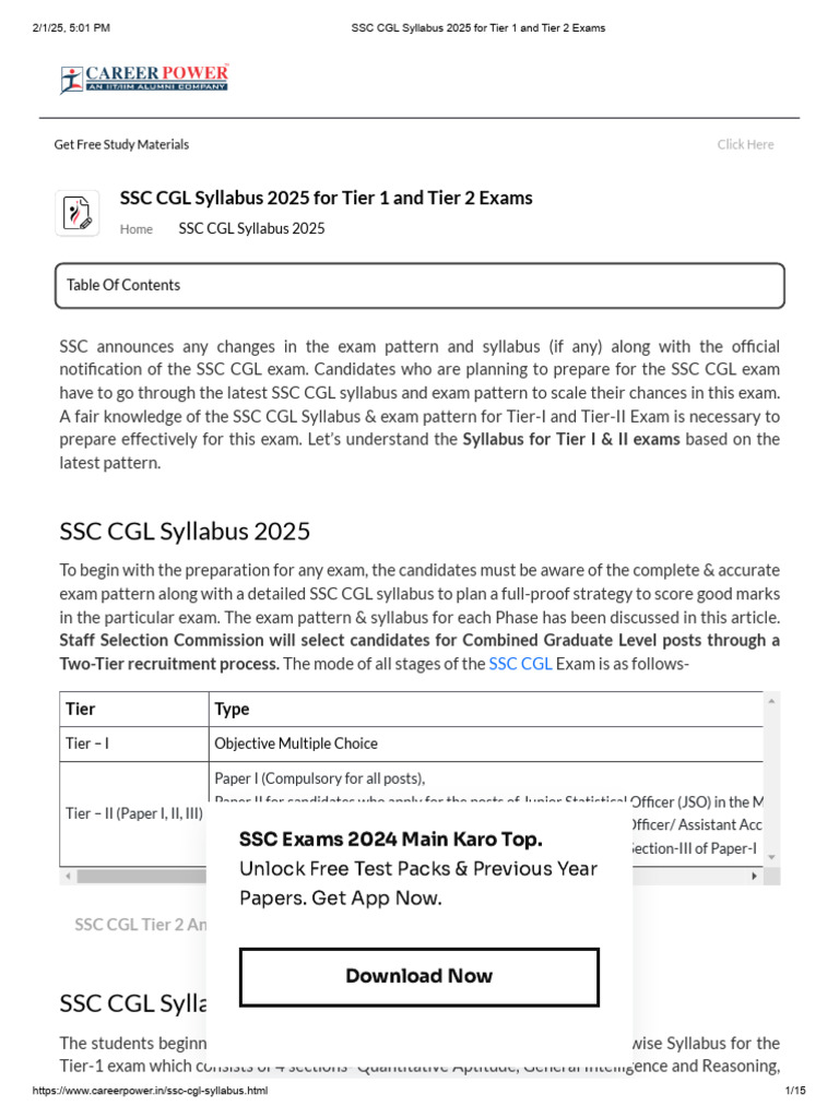 SSC CGL Syllabus 2025 for Tier 1 and Tier 2 Exams | PDF | Triangle ...