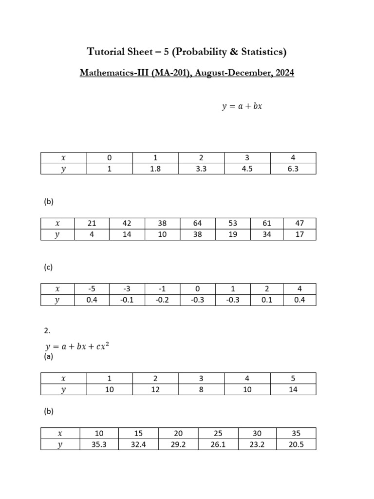 Tutorial Sheet 5a Probability & Statistics | PDF