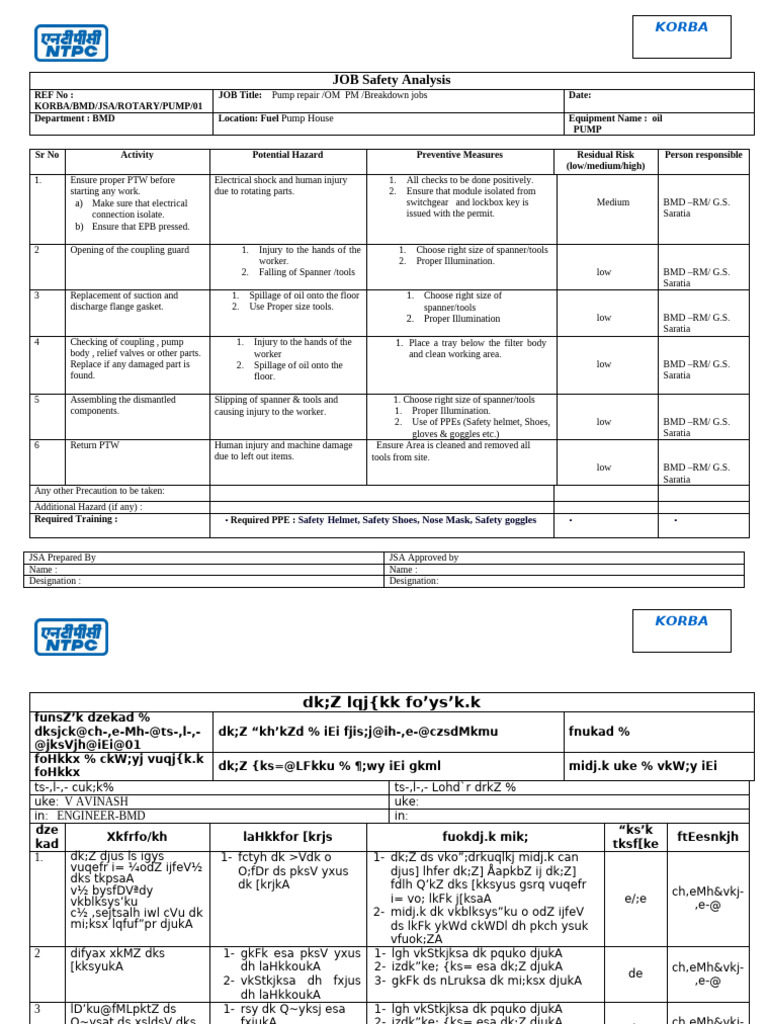 Jsa Foph Pump | PDF | Pump | Occupational Safety And Health