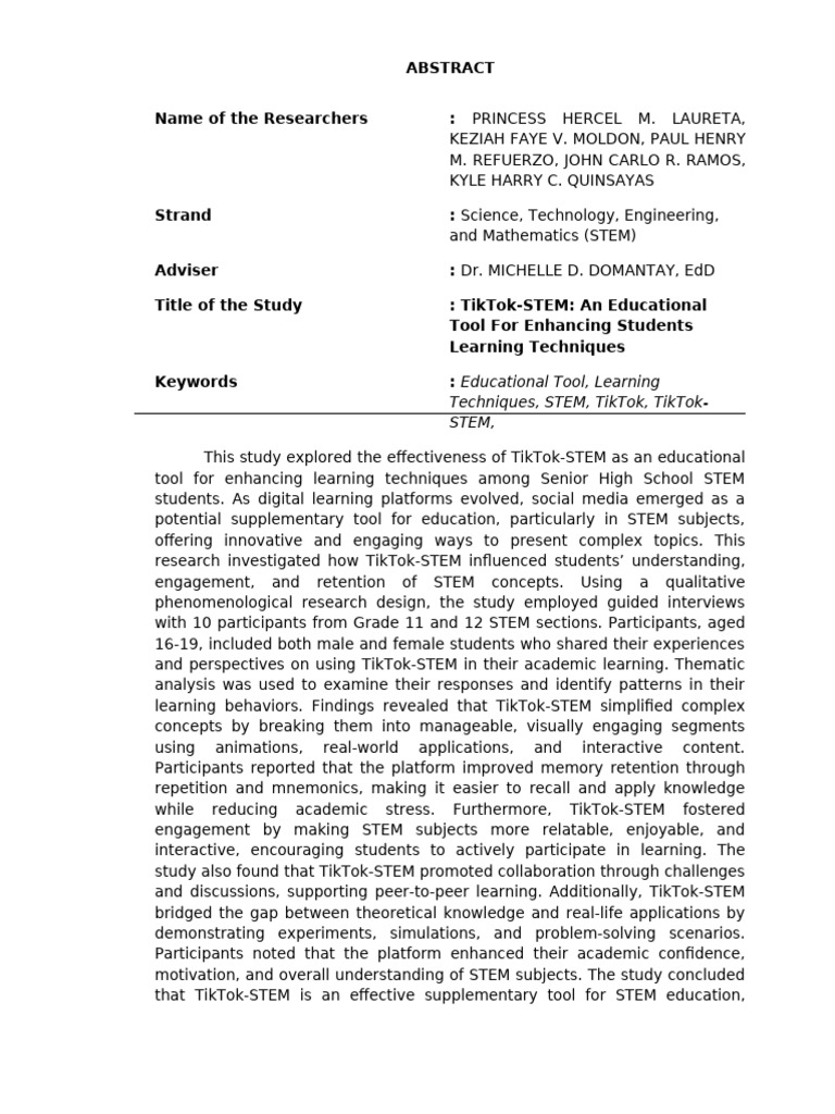 Group 4 Research ABSTRACT | PDF | Learning | Science, Technology ...