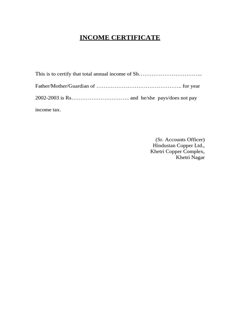 Income Certificate Format and Details | PDF