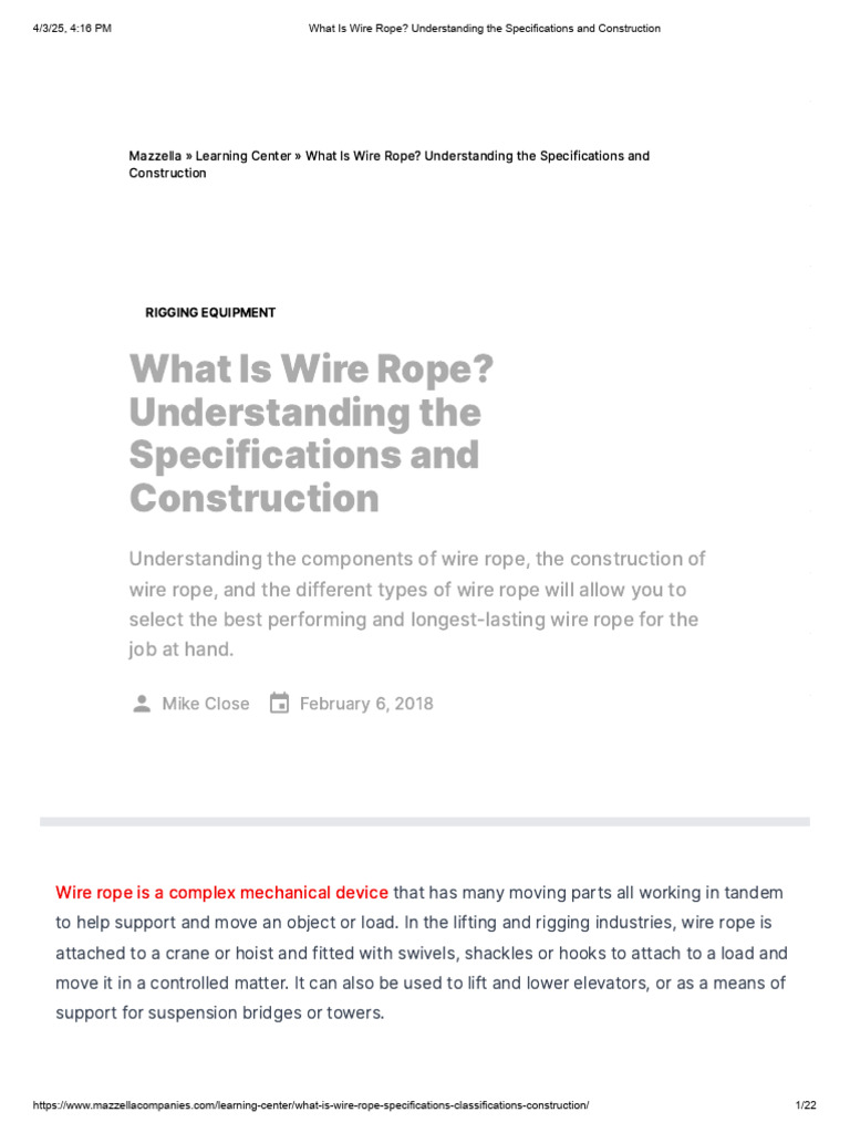 What Is Wire Rope - Understanding The Specifications and Construction | PDF | Wire | Rope