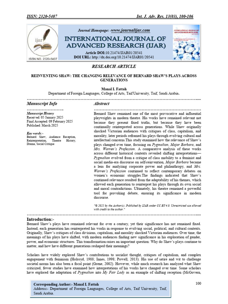 Reinventing Shaw: Plays' Evolving Relevance | PDF | Gender Studies ...