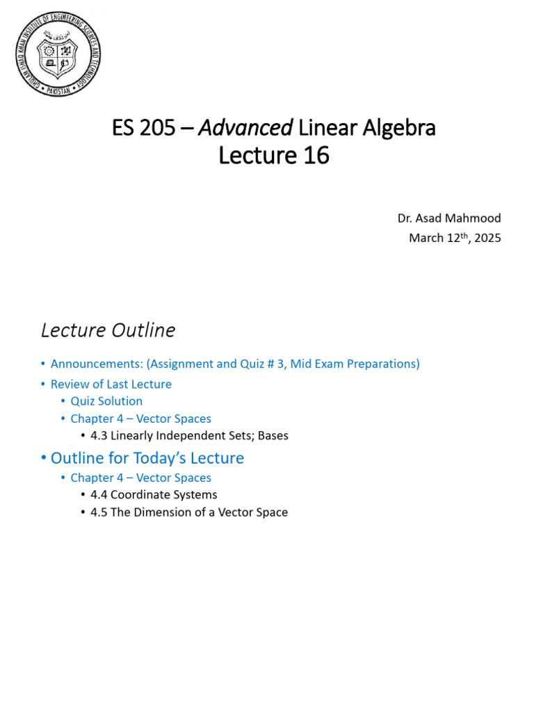 Lec16 ES205 Sp25 Upload | PDF | Vector Space | Linear Subspace