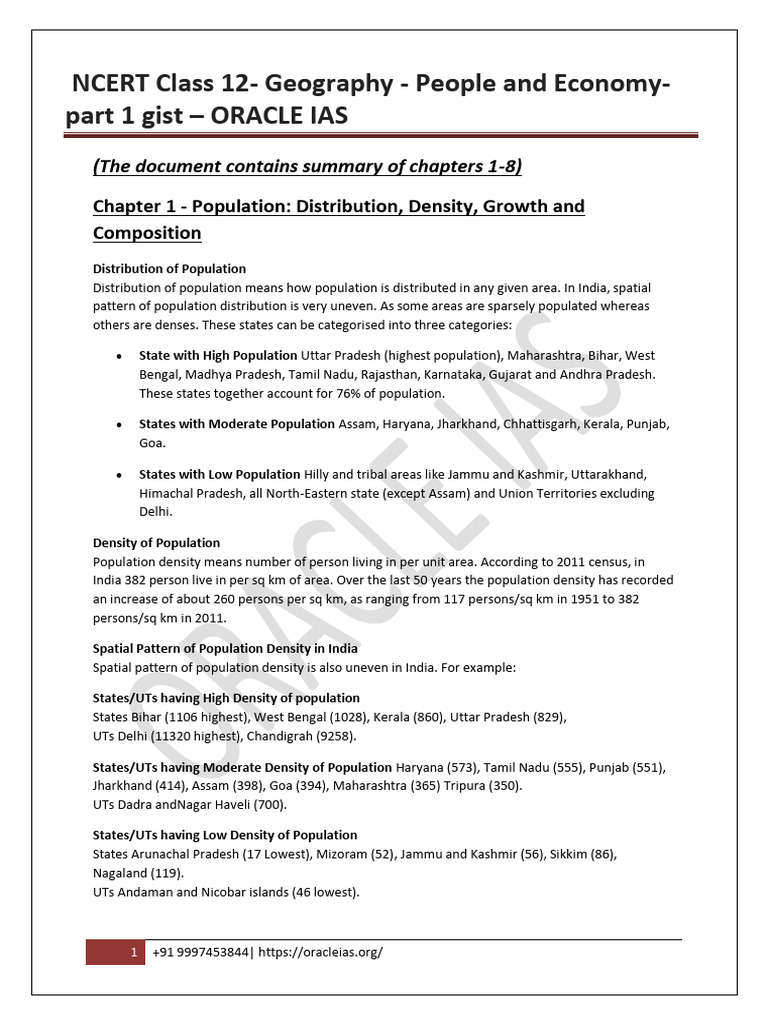 Class 12 Geog - Gist - People and Economy | PDF | Agriculture | Human ...