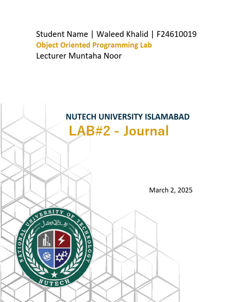 Lab#2 Journal Waleed Khalid [OOP] | PDF | Area | Constructor (Object Oriented Programming)