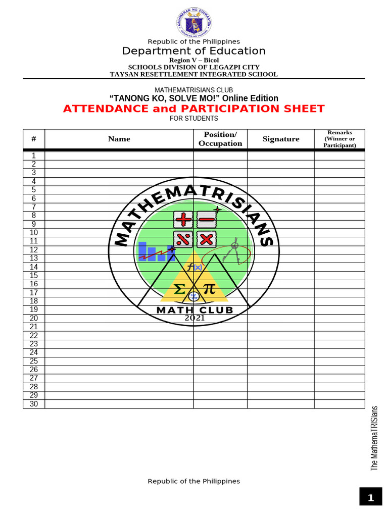 ATTENDANCE-PARTICIPATION SHEET - OnLine TKSM | PDF