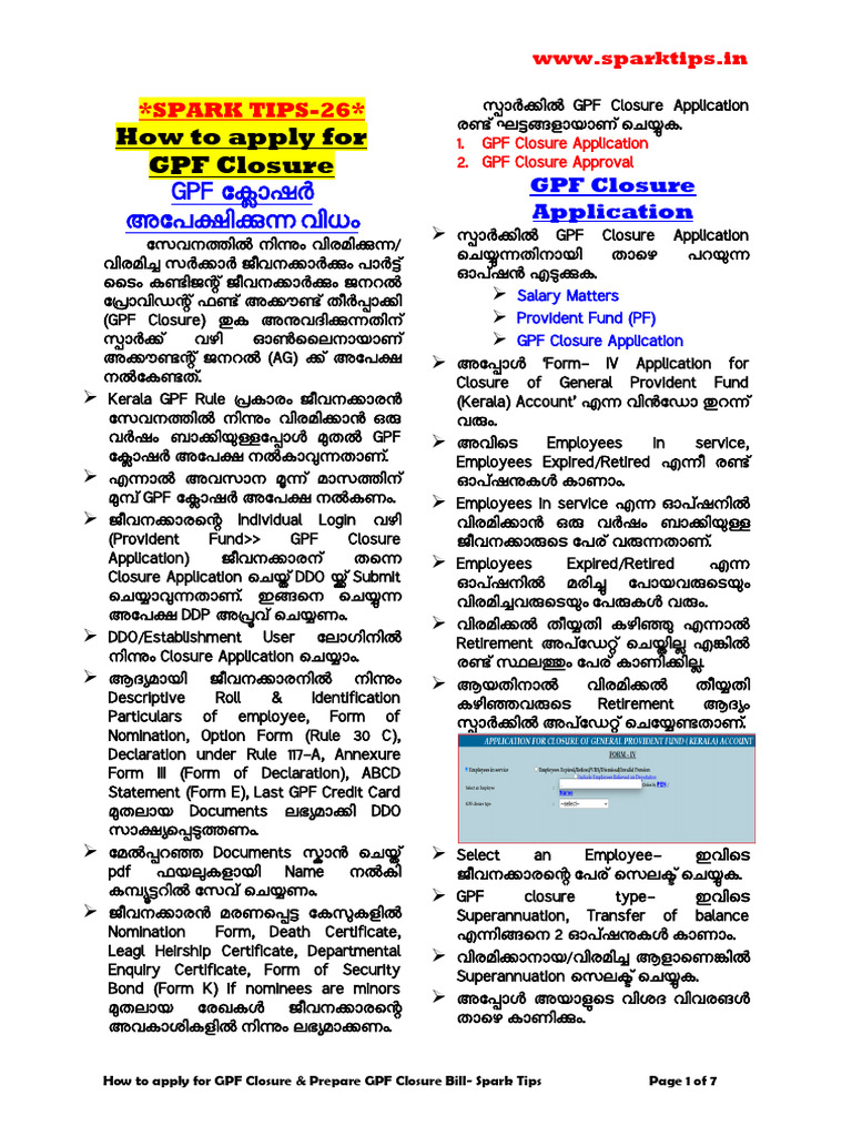 GPF Closure Bill Spark Tips | PDF