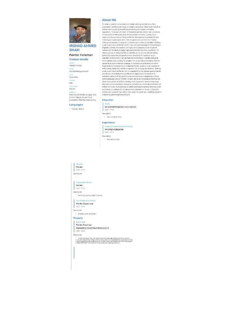 IRSHAD AHMED_Resume Painter Foreman | PDF