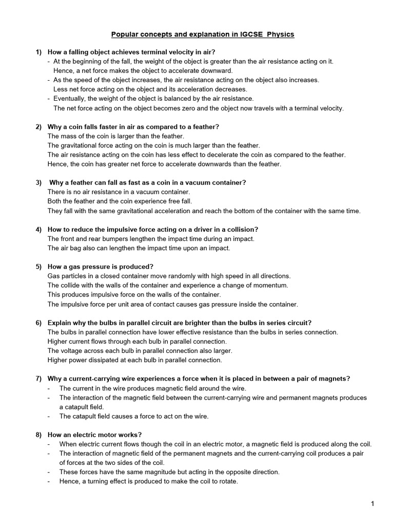 IGCSE Physics Concepts Explained | PDF | Series And Parallel Circuits ...