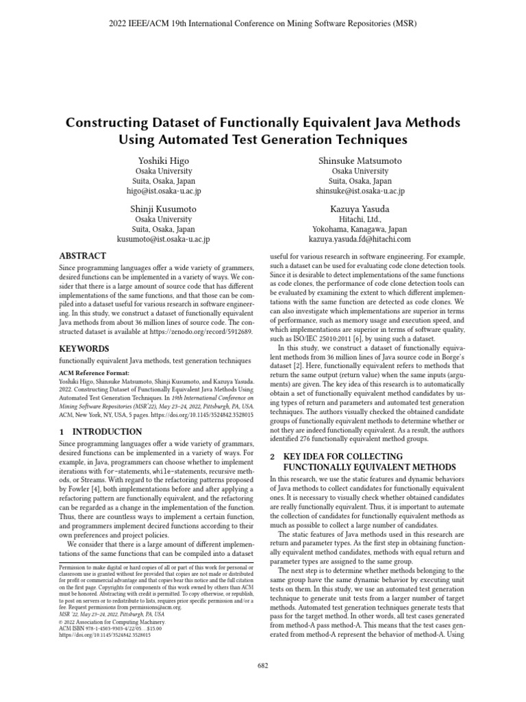 Constructing Dataset Of Functionally Equivalent Java Methods Using Automated Test Generation 0700