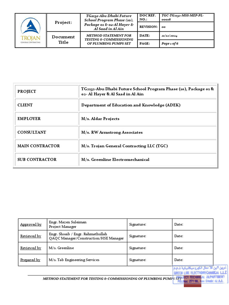 TGC Plumbing Pumps Commissioning Method | PDF | Pump | General Contractor