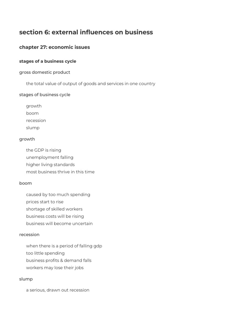 Business Studies - Section 6 - External Influences On Businesses | PDF ...