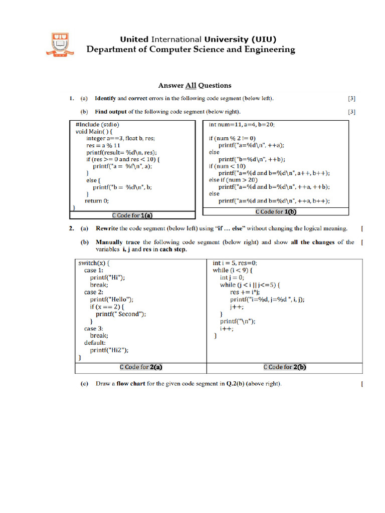 Mid Term Question 242 CSE1111 M ATR | PDF