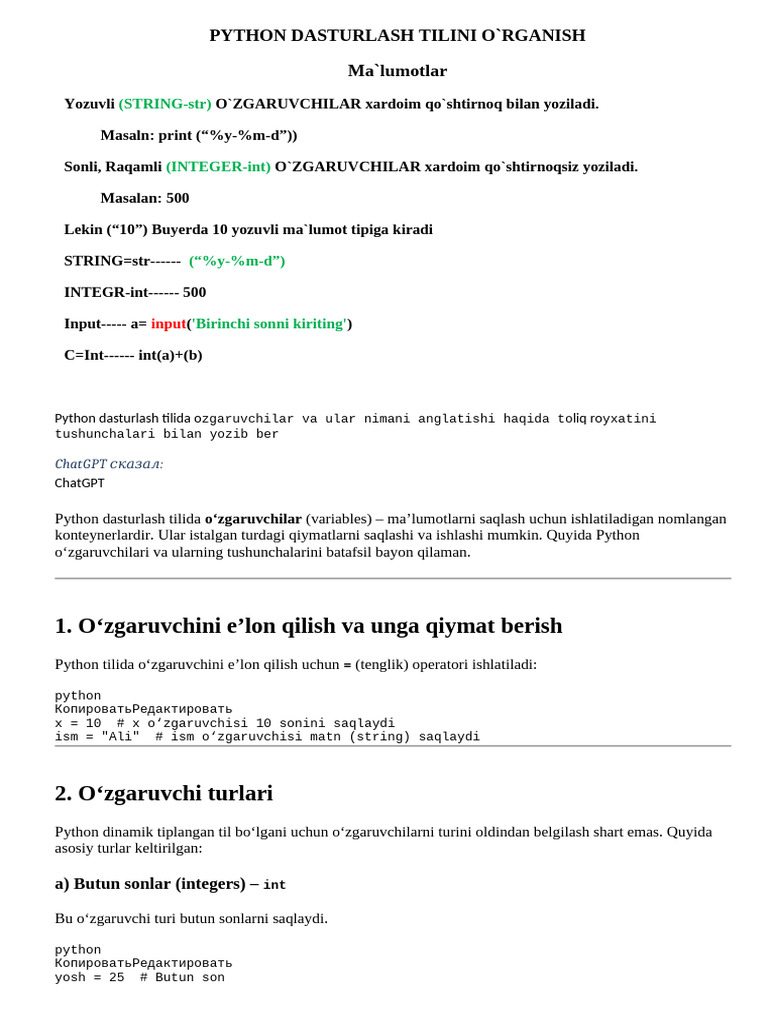 Python Dasturlash Tili | PDF