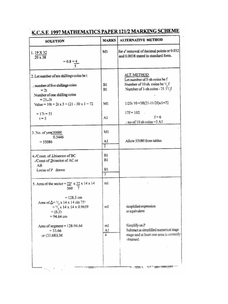 1997 Kcse Mathematics Paper 2 Answers 1 | PDF