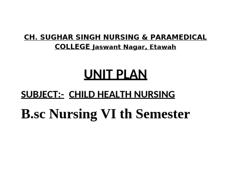 Child Health Nursing Unit Plan VI Sem | PDF