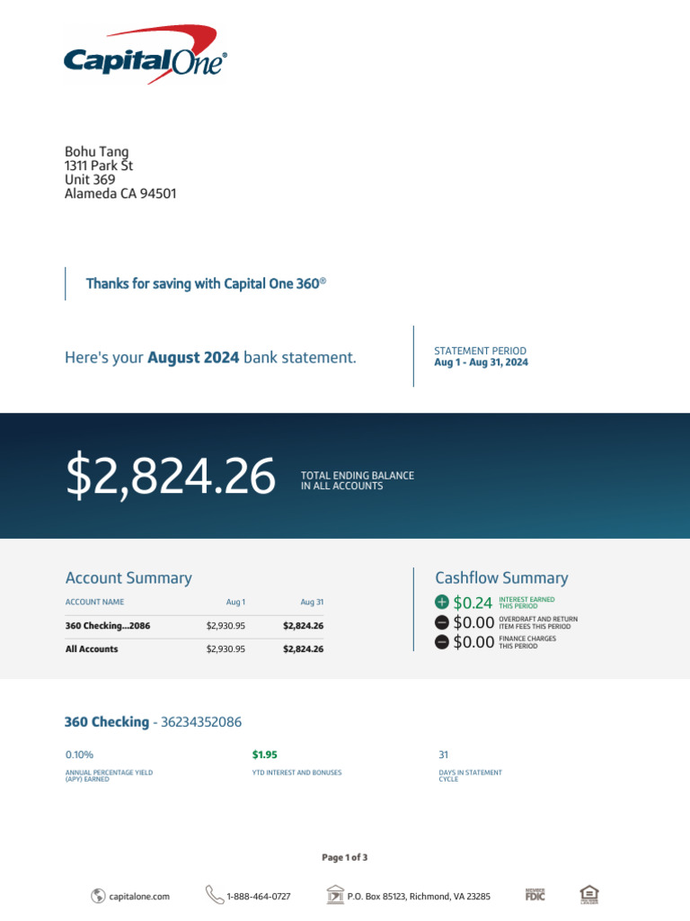 CapitalOne-Bank Statement | PDF | Transaction Account | Overdraft