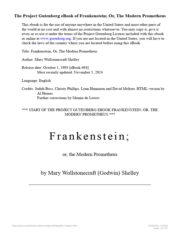 Frankenstein | Project Gutenberg | PDF | Frankenstein | Courage