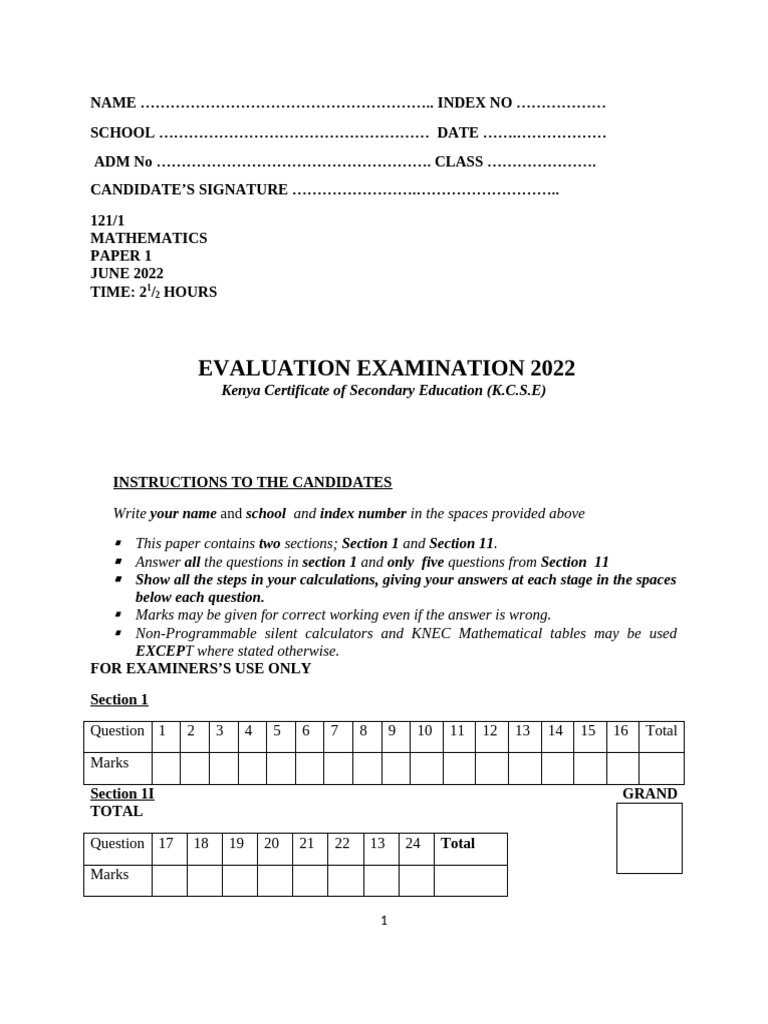 Form 4 Mathematics Paper 1 - June 2022 | PDF | Velocity | Circle