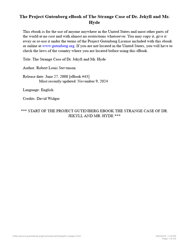 The Strange Case of Dr. Jekyll and Mr. Hyde - Project Gutenberg | PDF ...