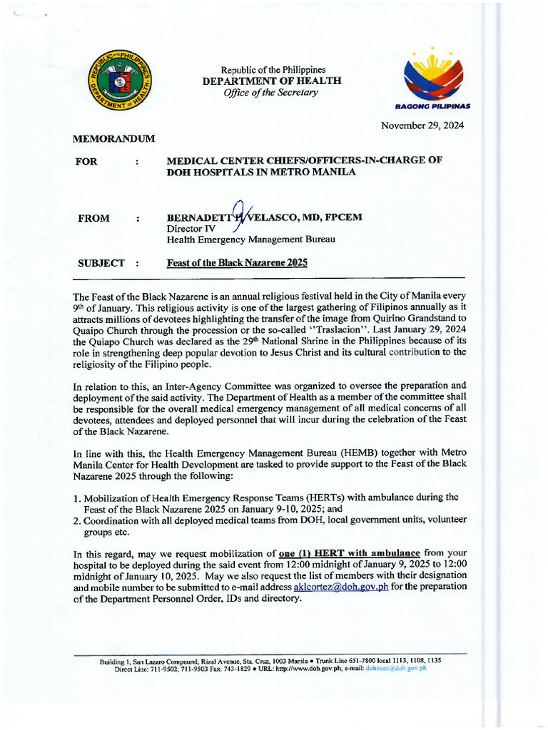 (MEMO) HERTs - Feast of The Black Nazarene | PDF