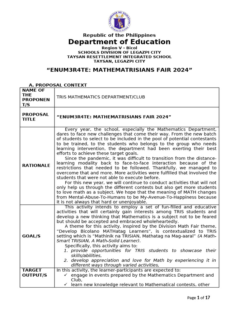 Proposal for MATH FAIR | PDF | Mathematics | Camping