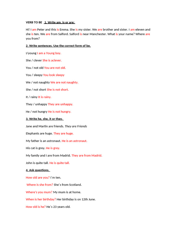 Verb To Be and Verb Have Got Exercises | PDF