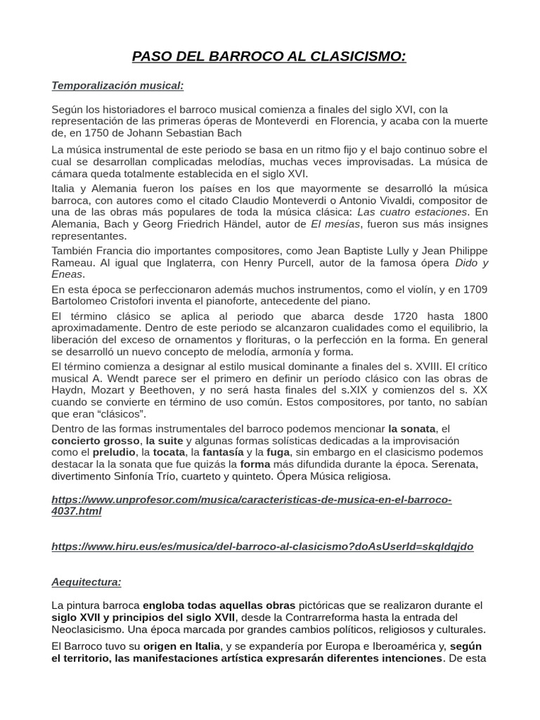 Paso Del Barroco Al Clasicismo | PDF | Barroco | Periodo Clásico (Música)
