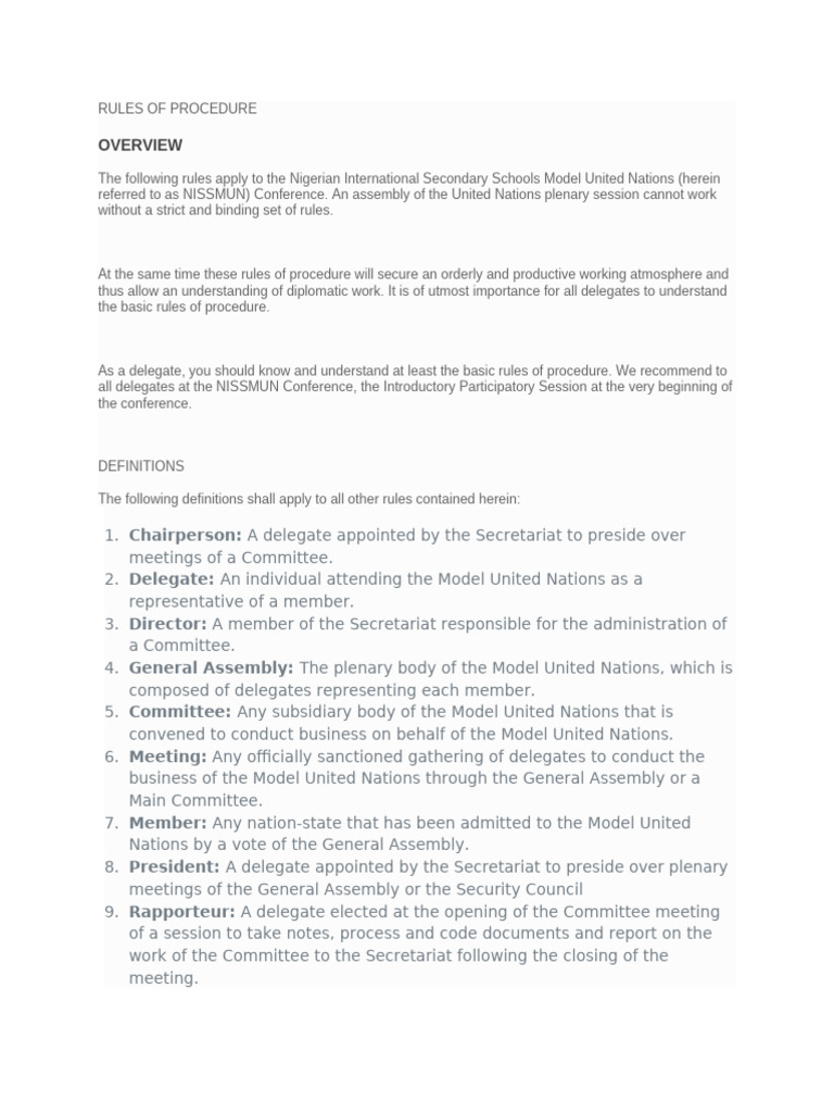 Model United Nations Rules of Procedure | PDF | Committee | United ...