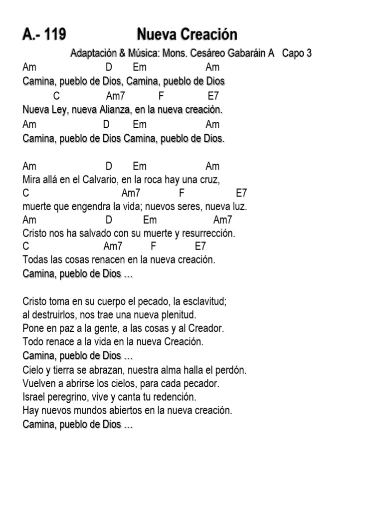 Letras de "Nueva Creación" de Gabaráin | PDF