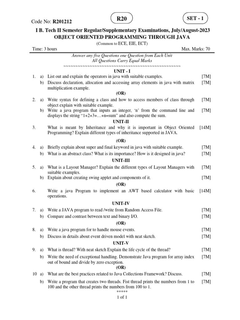 Object Oriented Programming Through Java July Aug 2023 Pdf Class