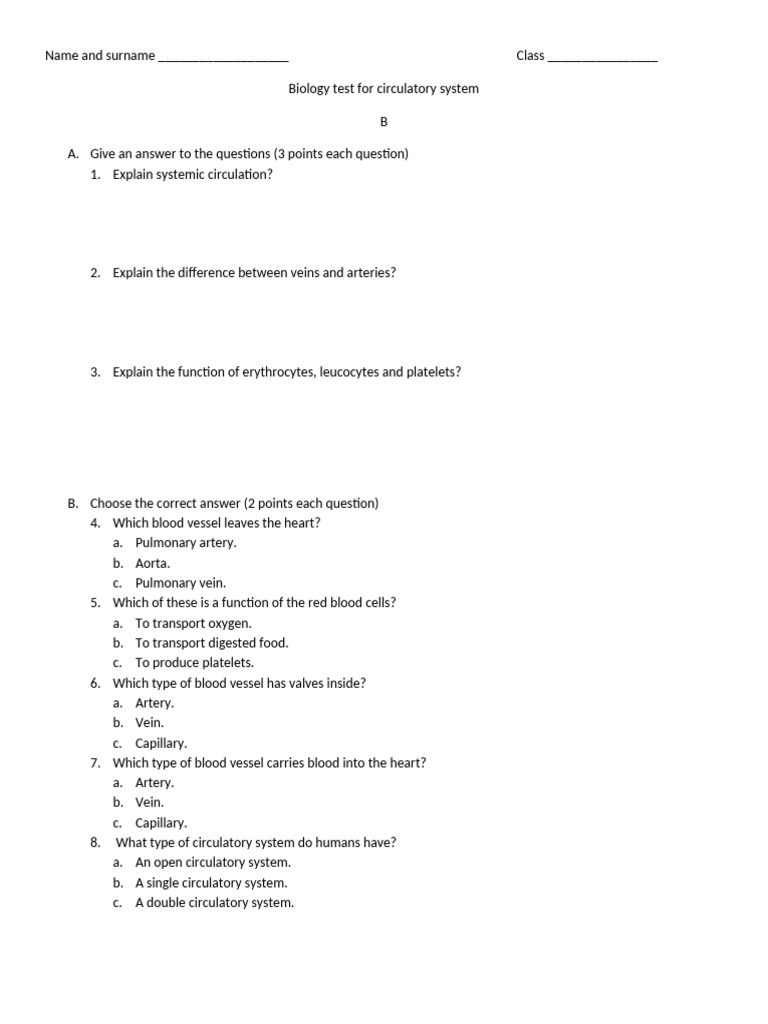 Heart Circulation Quiz Questions | PDF | Circulatory System | Atrium ...